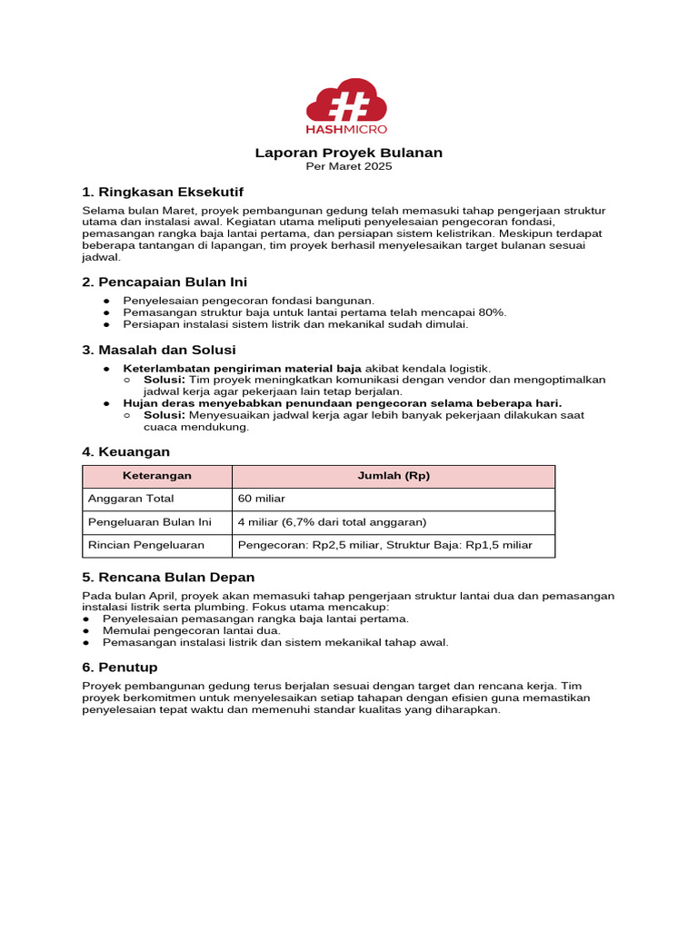 Contoh Laporan Progress Pekerjaan Bulanan | PDF