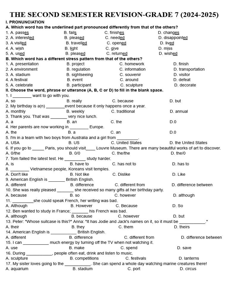 Grade 7 Second Semester Revision Guide | PDF