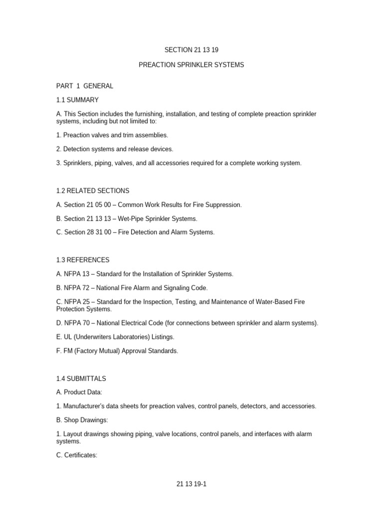 21 13 19 - Preaction Sprinkler Systems | PDF | Fire Sprinkler System ...