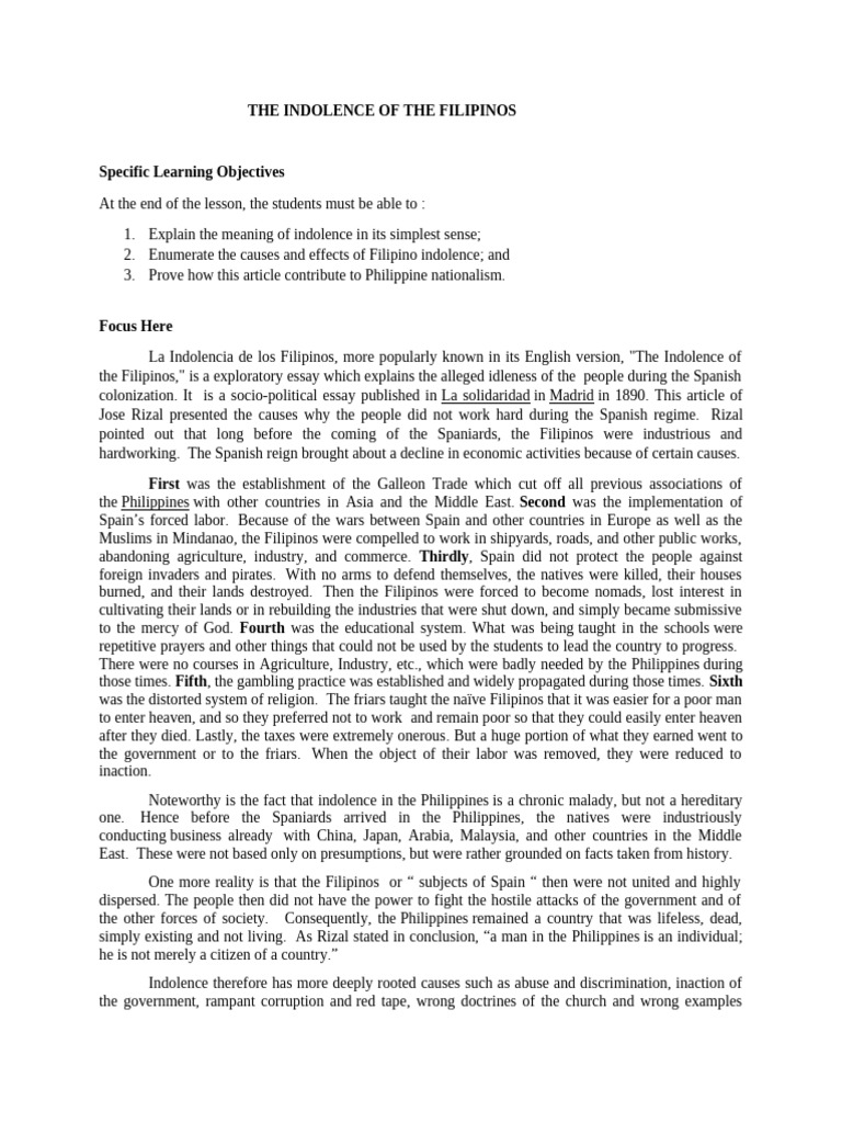 Causes of Filipino Indolence Explained | PDF