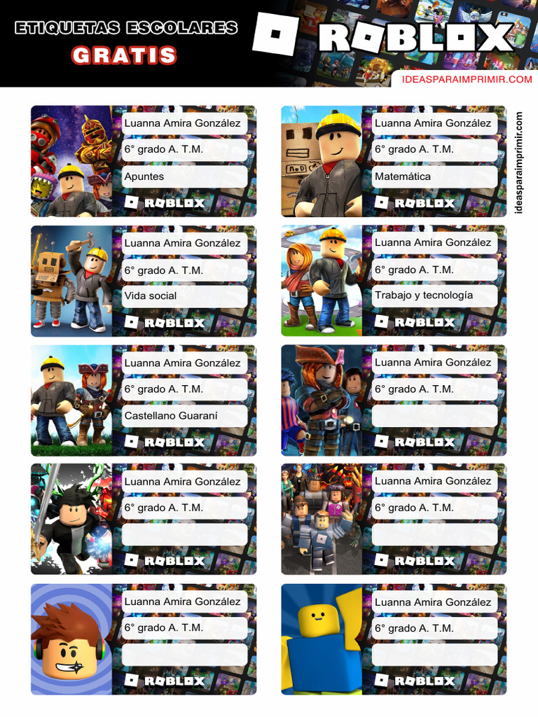 Etiquetas Escolares Roblox Editables Gratis Salida | PDF