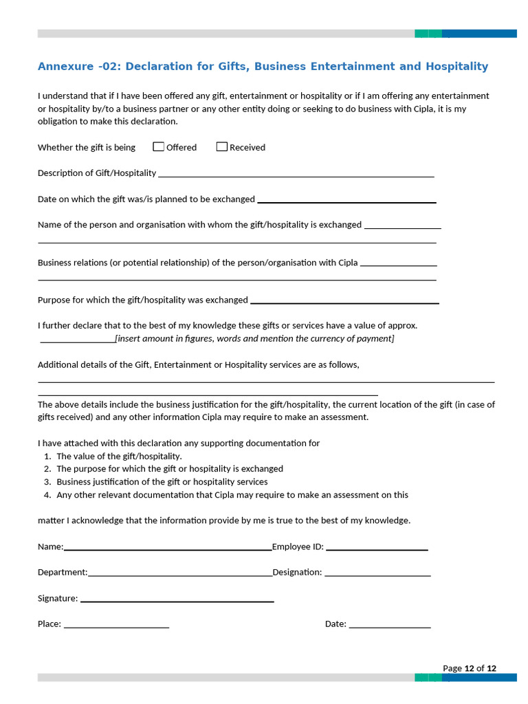 Anti-Bribery Declaration Form | PDF