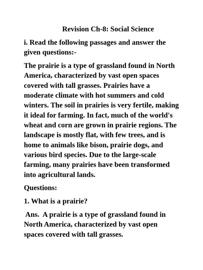 Revision Ch-8 Social Science Class-5 | PDF | Prairie | Agriculture