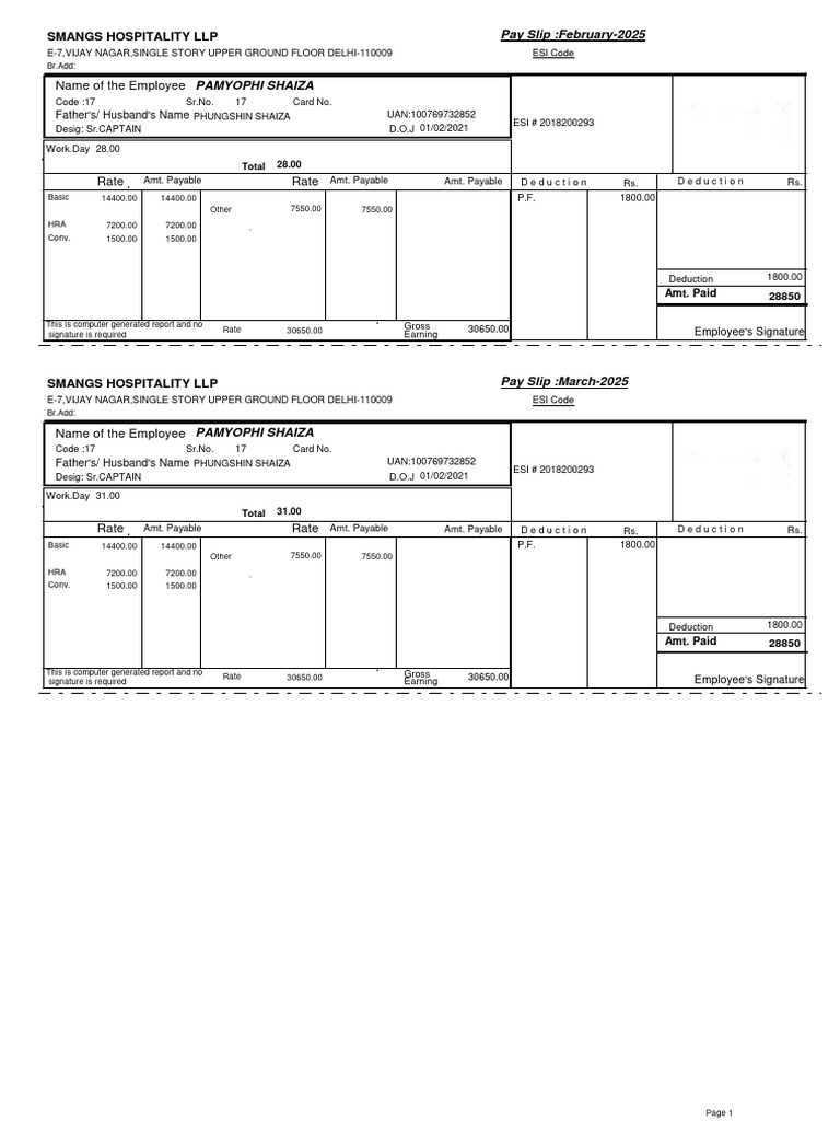 Salary Slip Feb - 2025 & March-2025 - Pamyophi Shaiza | PDF | Taxes | Government Finances