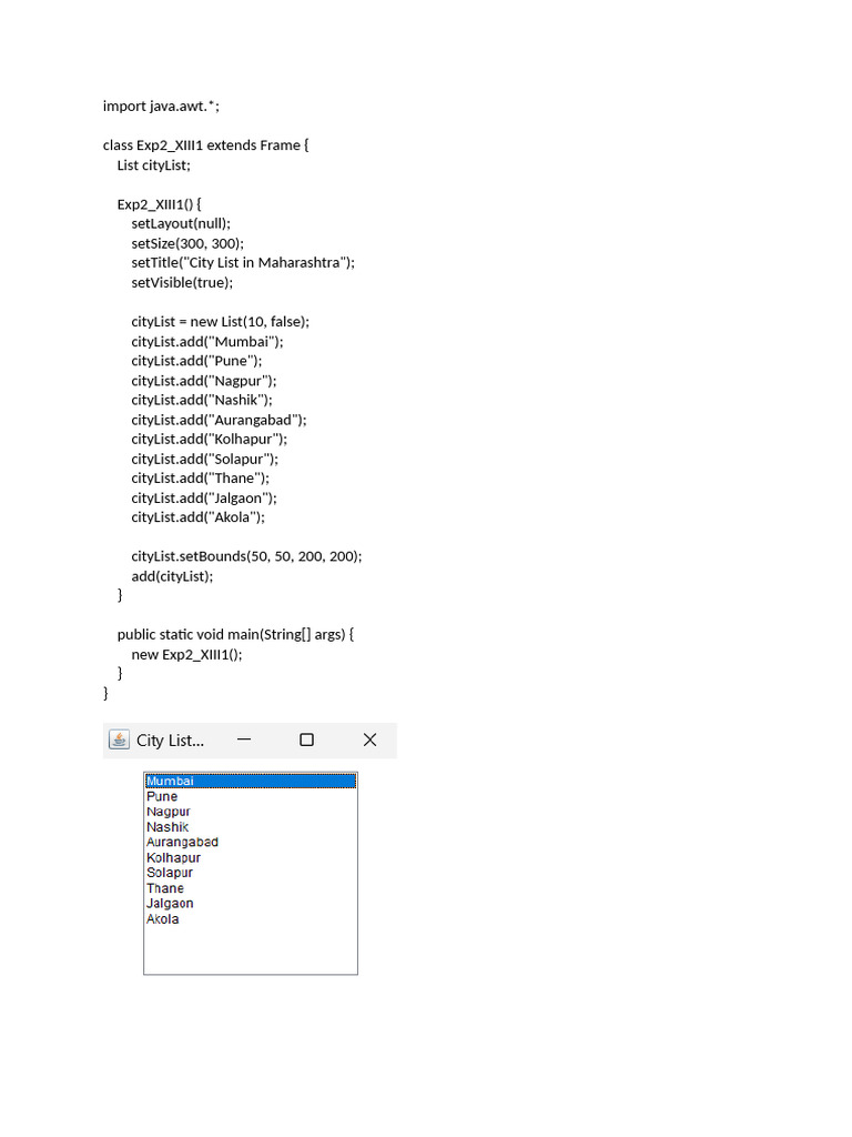 Java AWT City and Newspaper Lists | PDF