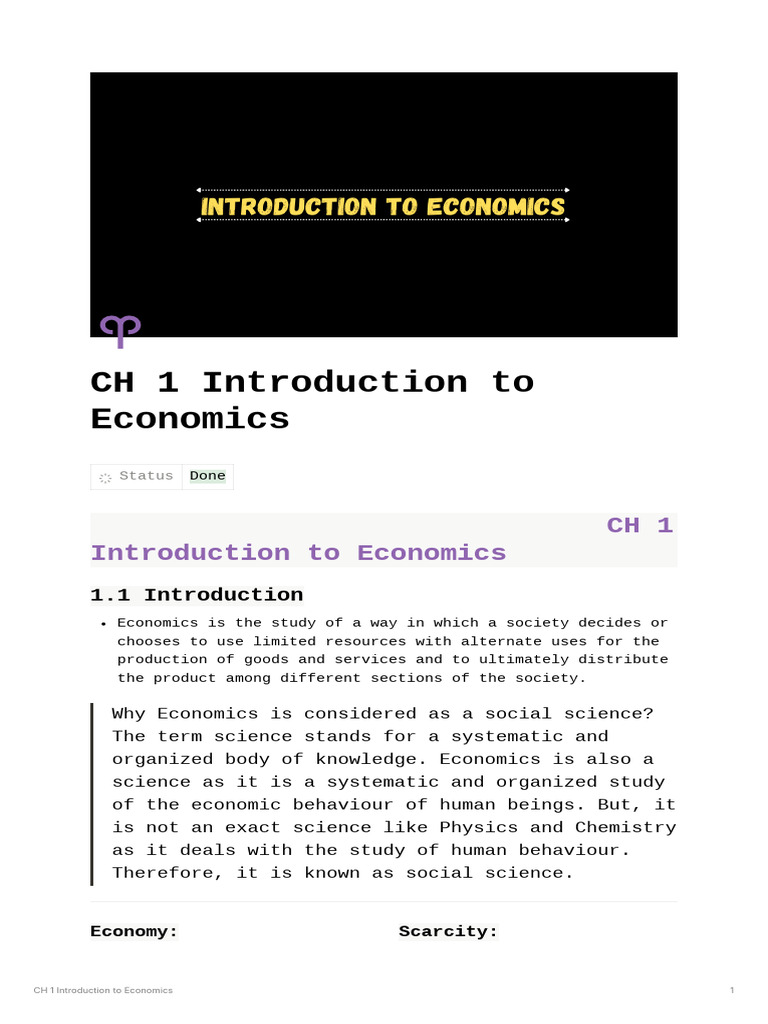 CH 1 Introduction To Economics | PDF | Macroeconomics | Microeconomics