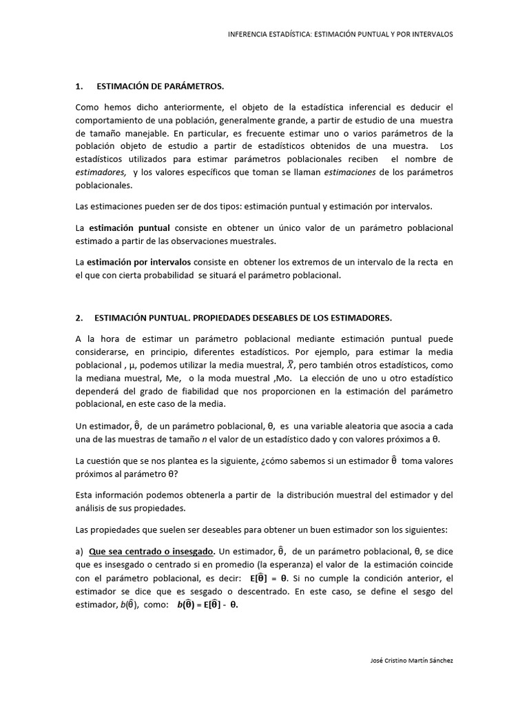 Tema 12-b Estimación Puntual y Por Intervalos | PDF | Estimador | Teoría de la estimación