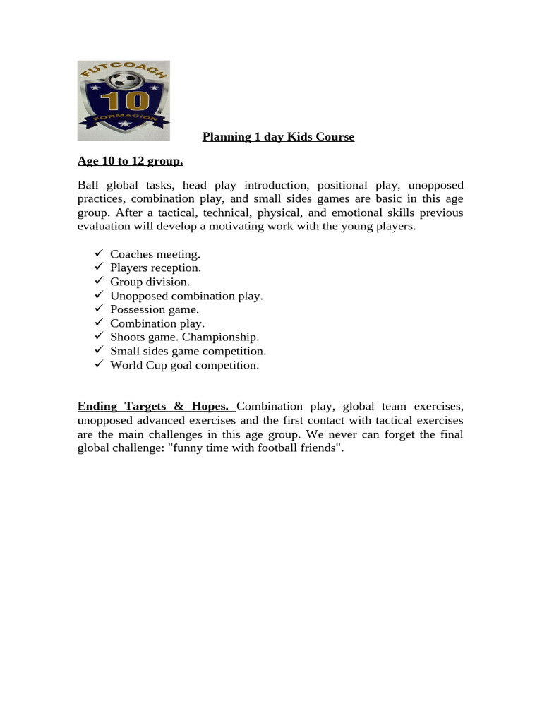 1 Day Kid Training Program. 10-12 Years Old | PDF