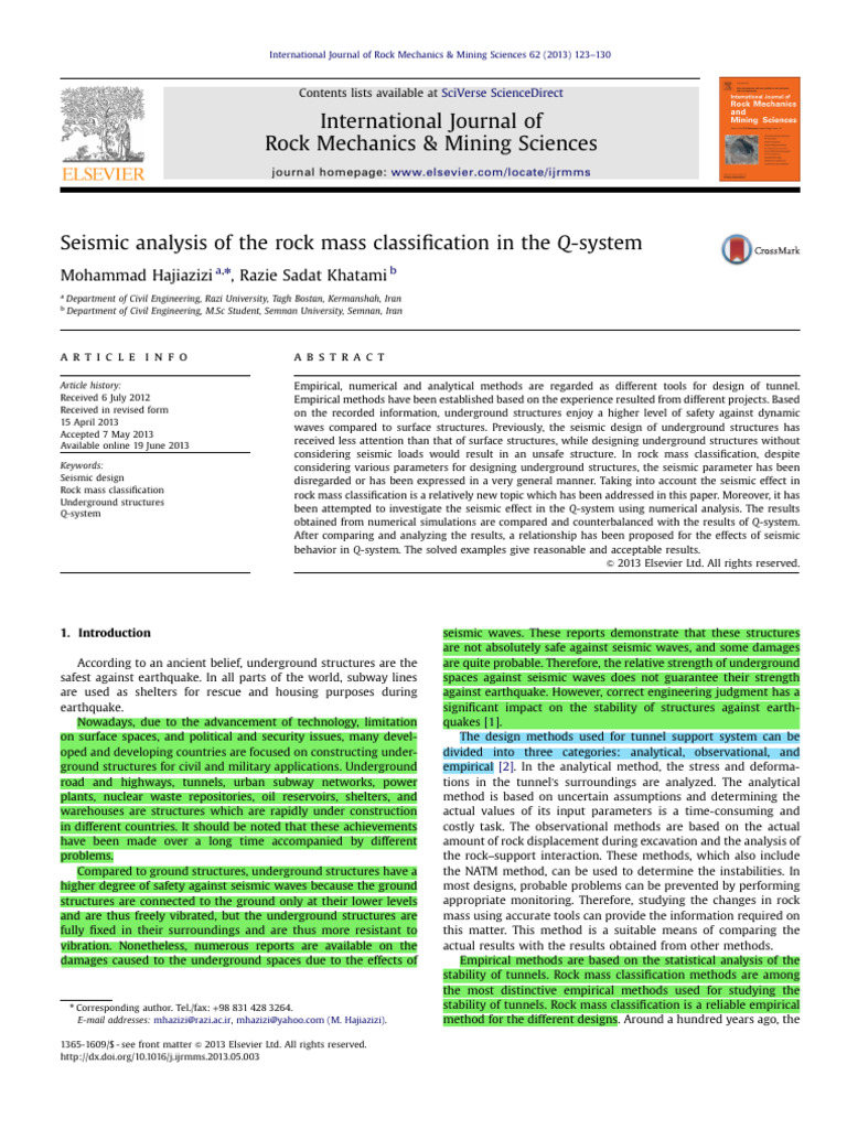 Paper 9 Seismic Analysis of The Rock Mass Classification in The Q ...