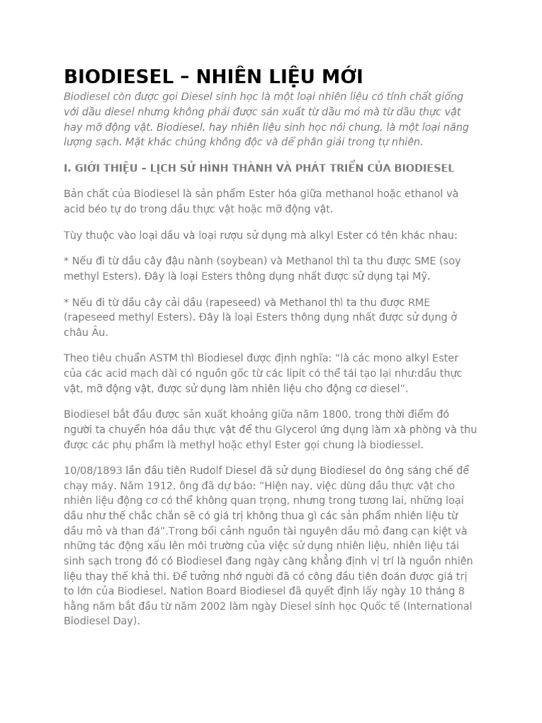 Lịch Sử Ra Đời Biodiesel | PDF
