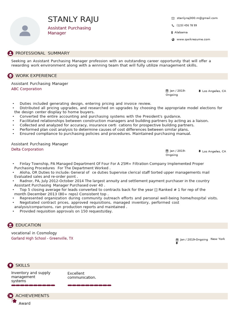 Stanly Raju Assistant Purchasing Manager Resume 2025 04 28 143937 | PDF ...