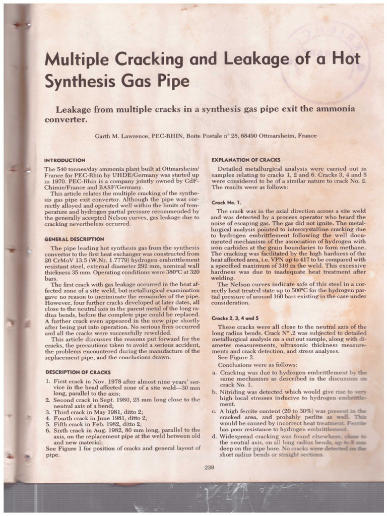 Multiple Cracking & Leakage of A Hot Syn Gas Pipe | PDF