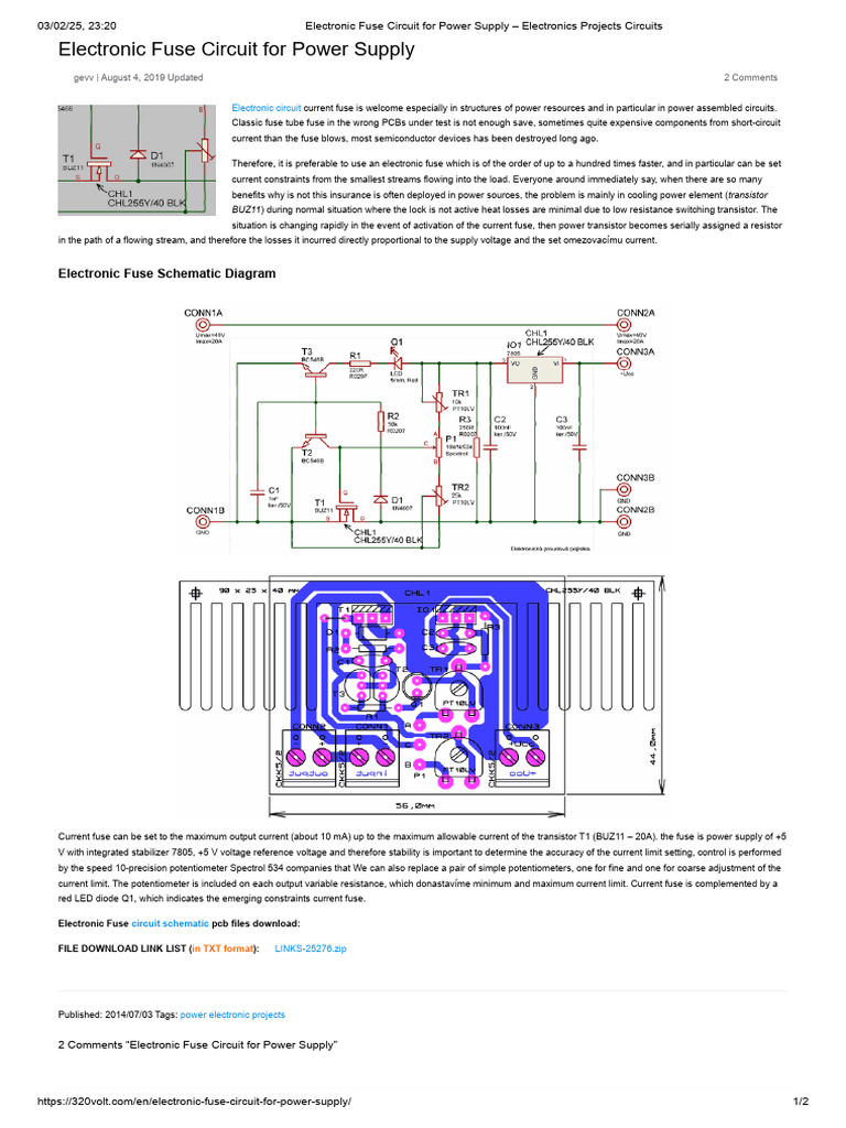 Electronic Fuse Circuit For Power Supply - Electronics Projects Circuits | PDF | Fuse ...