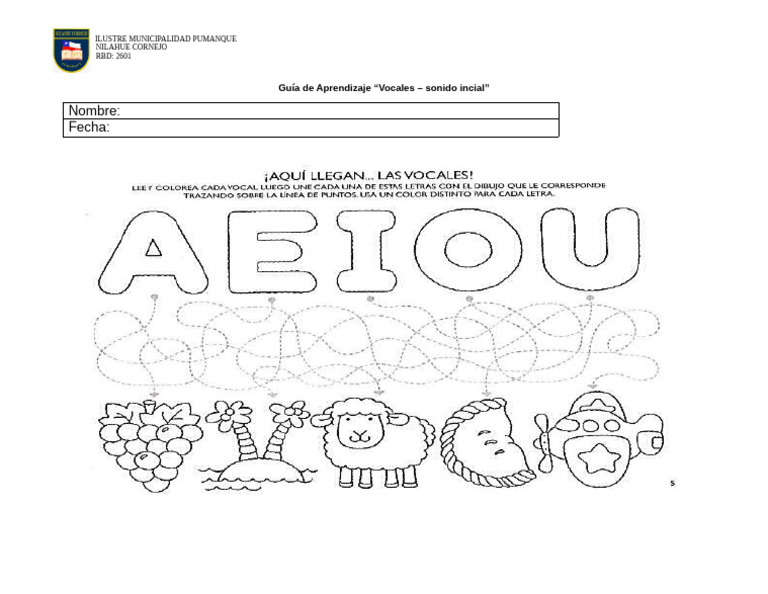Guía de Aprendizaje Vocales | PDF