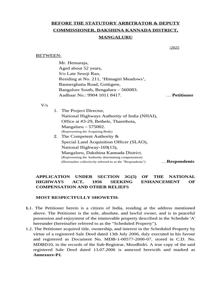 Hemaraja Arbitration LA Compensation Enhancement | PDF | Market Value ...