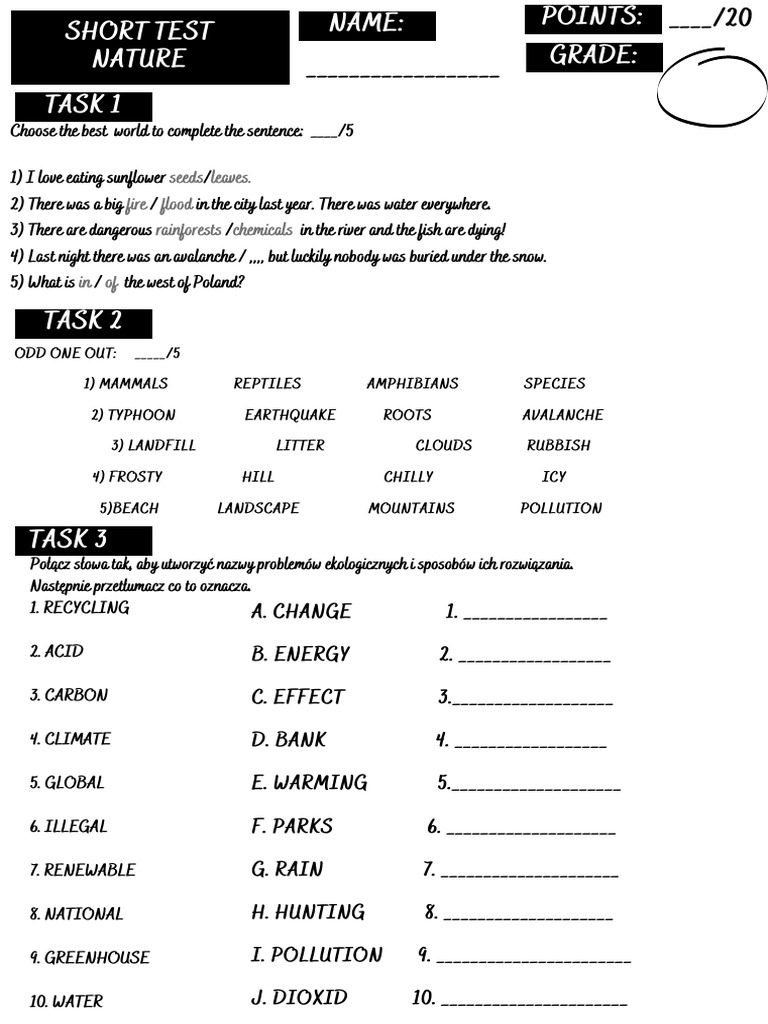 Nature Vocabulary E8 Short Test Easy | PDF