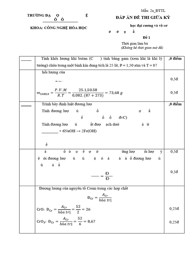 Đáp án De 1 GK-HDC-vô cơ_HKII_2023-2024 | PDF