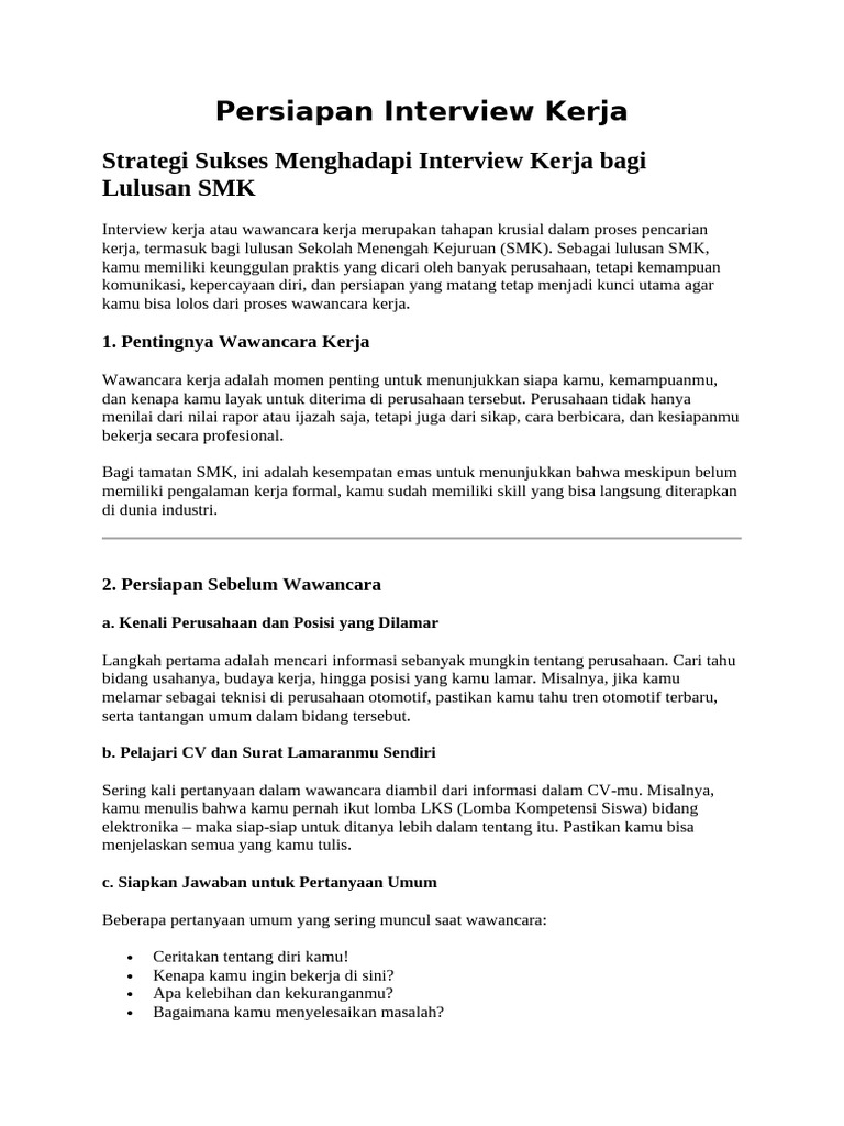 Persiapan Interview Kerja | PDF