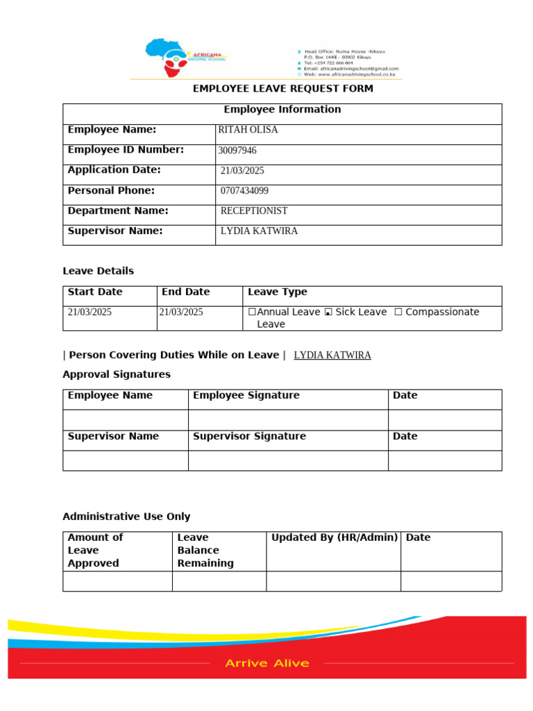 Employee Leave Request Form-1 | PDF