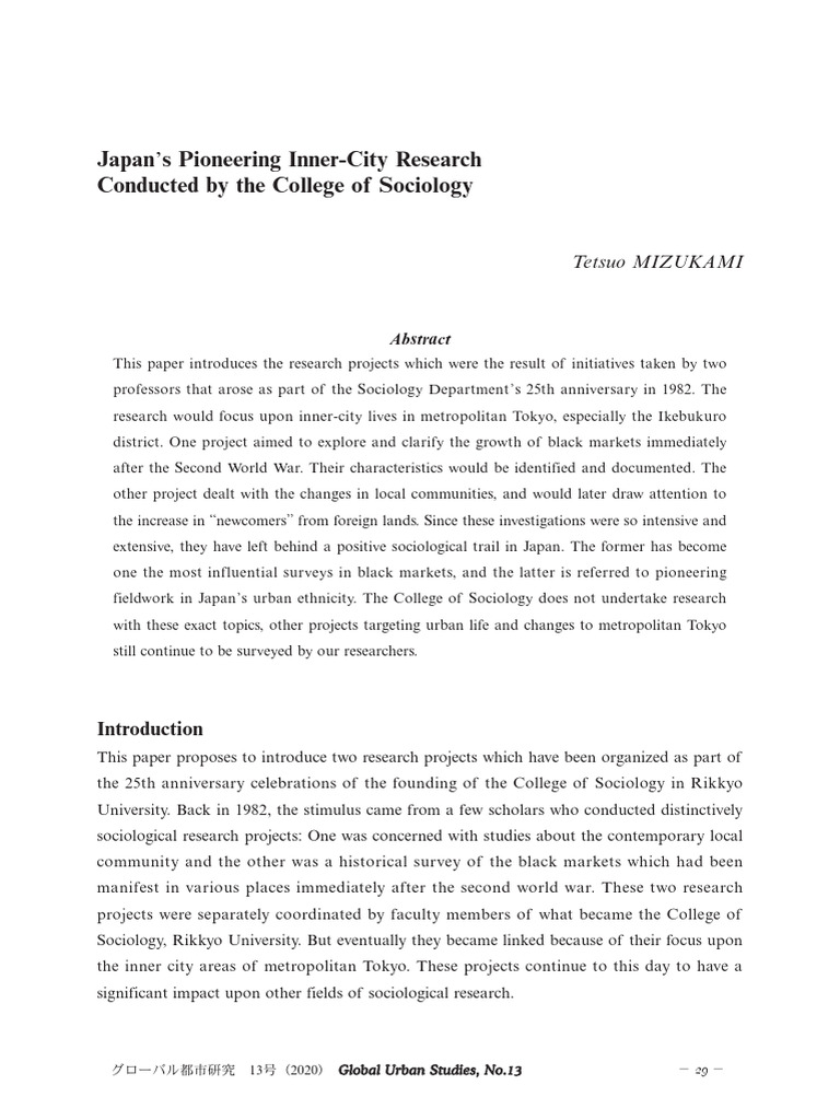 Japan's Pioneering Inner-City Research Conducted by The College of ...