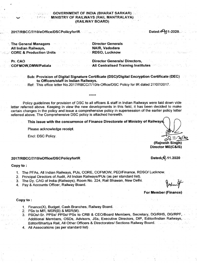 DSC/DEC Policy for Indian Railways | PDF | Public Key Cryptography ...