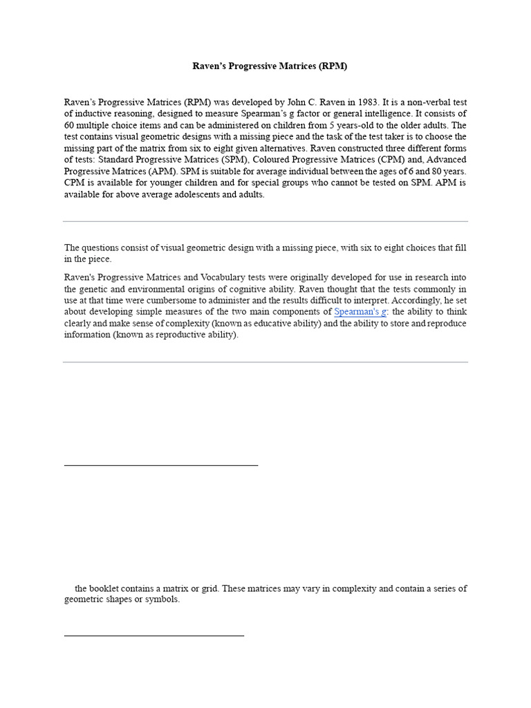 Raven's Profresssive Matrices | PDF | Cognition | Intelligence