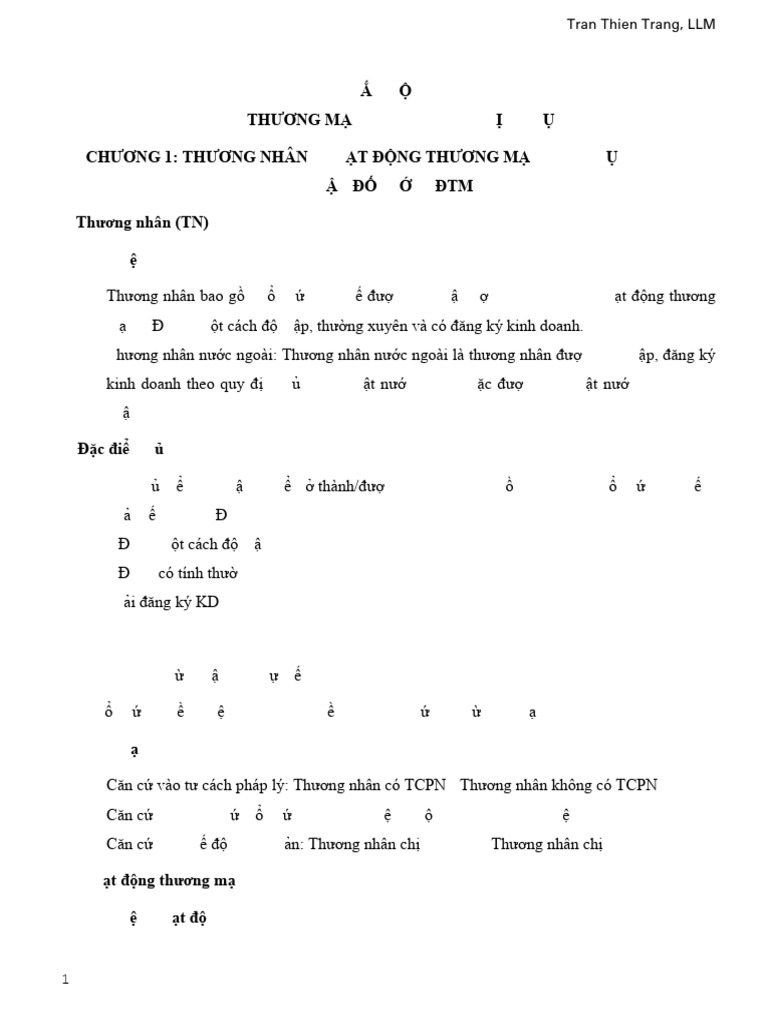 (LTM) Tom Tat C1. TN, HĐTM Và ADPL - Tranthientrang - LLM-đã G P | PDF