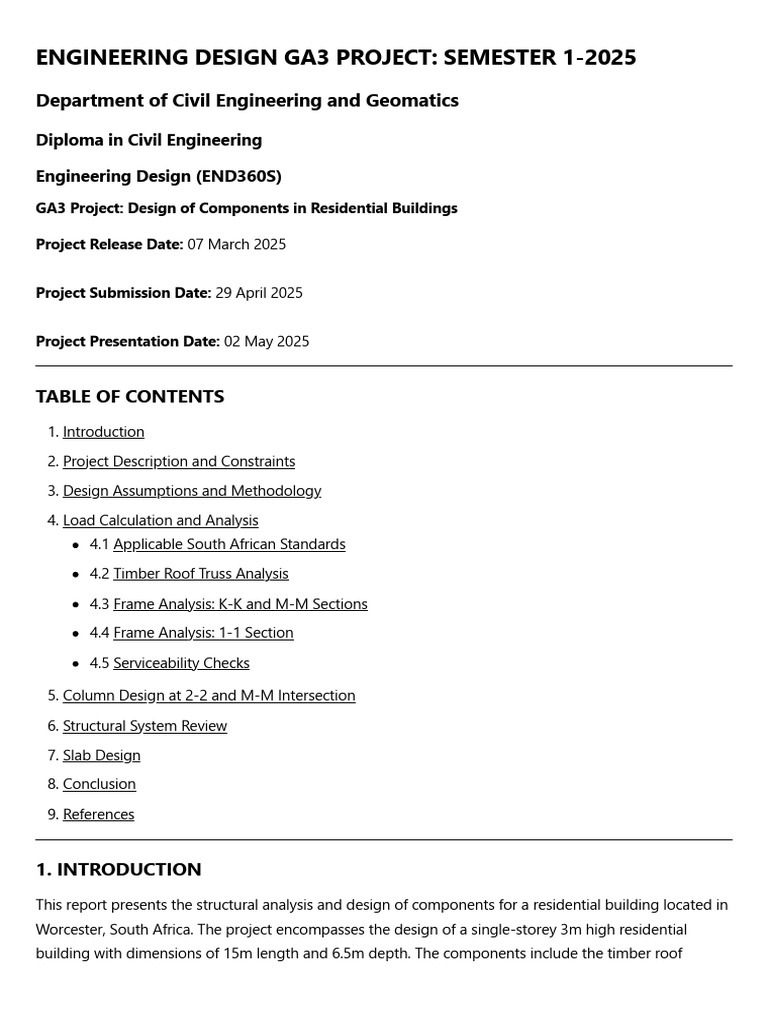 Engineering Design GA3 Project - Design of Components in Residential Buildings | PDF | Truss ...