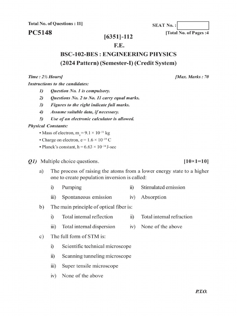 PHY Paper Solution 2024 Pattern | PDF