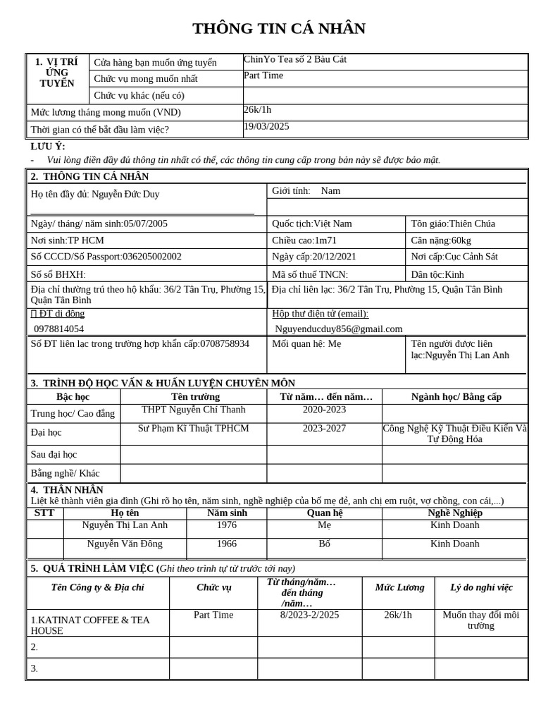 KAT_HR001 - Personal Information (OPS) | PDF