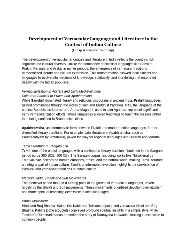 Development of Vernacular Language and Literature in The Context of ...