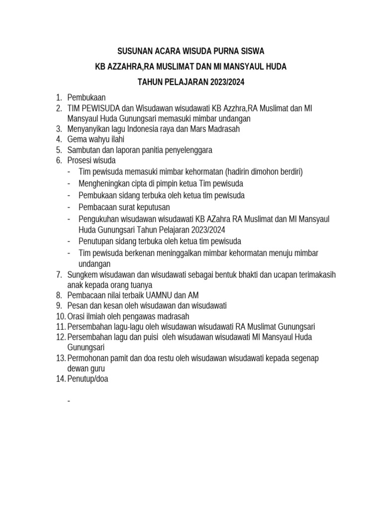 Susunan Acara Wisuda Purna Siswa | PDF