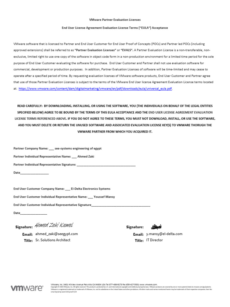 VMware Partner Evaluation License - EULA Agreement 22401718102 ...