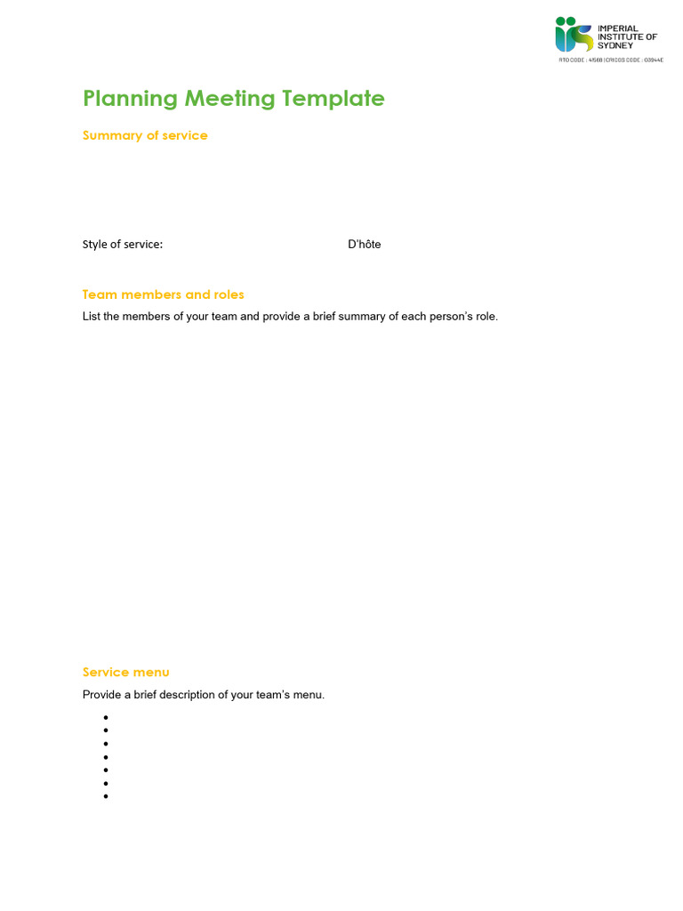 555 - SITHCCC043 Planning Meeting Template | PDF
