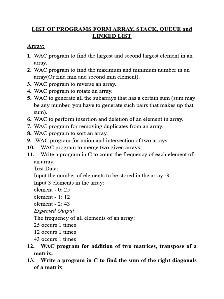Important- Practice Sheet Final ( Array, Stack, Queue, Linked List) | PDF | Queue (Abstract Data ...