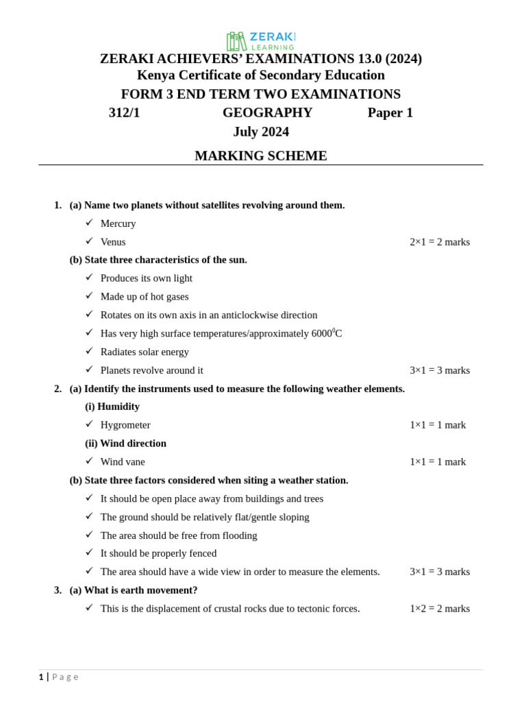 Geography - Marking Scheme | PDF | Desert | Igneous Rock