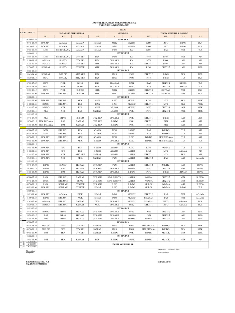 Jadwal Pelajaran 2024-2025c Fix | PDF