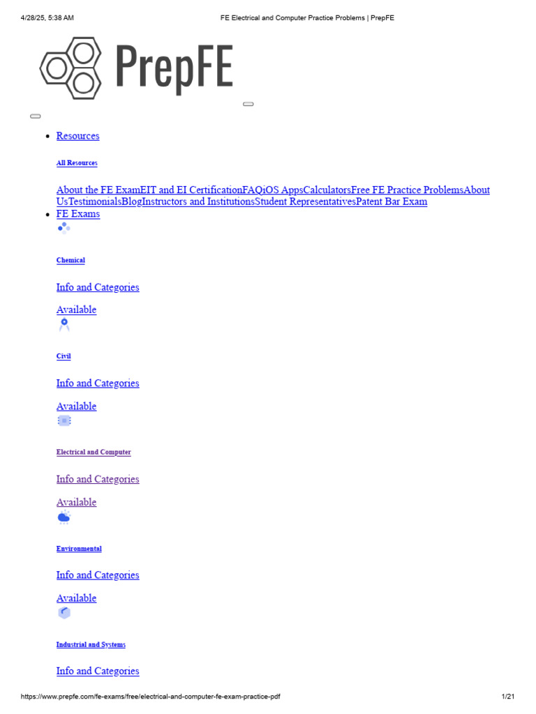 FE Electrical and Computer Practice Problems - PrepFE | PDF ...