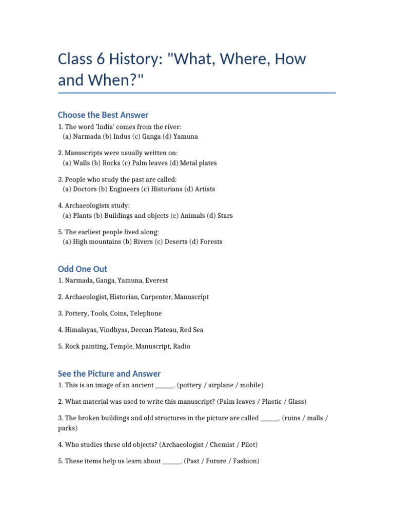 Class 6 History Questions | PDF