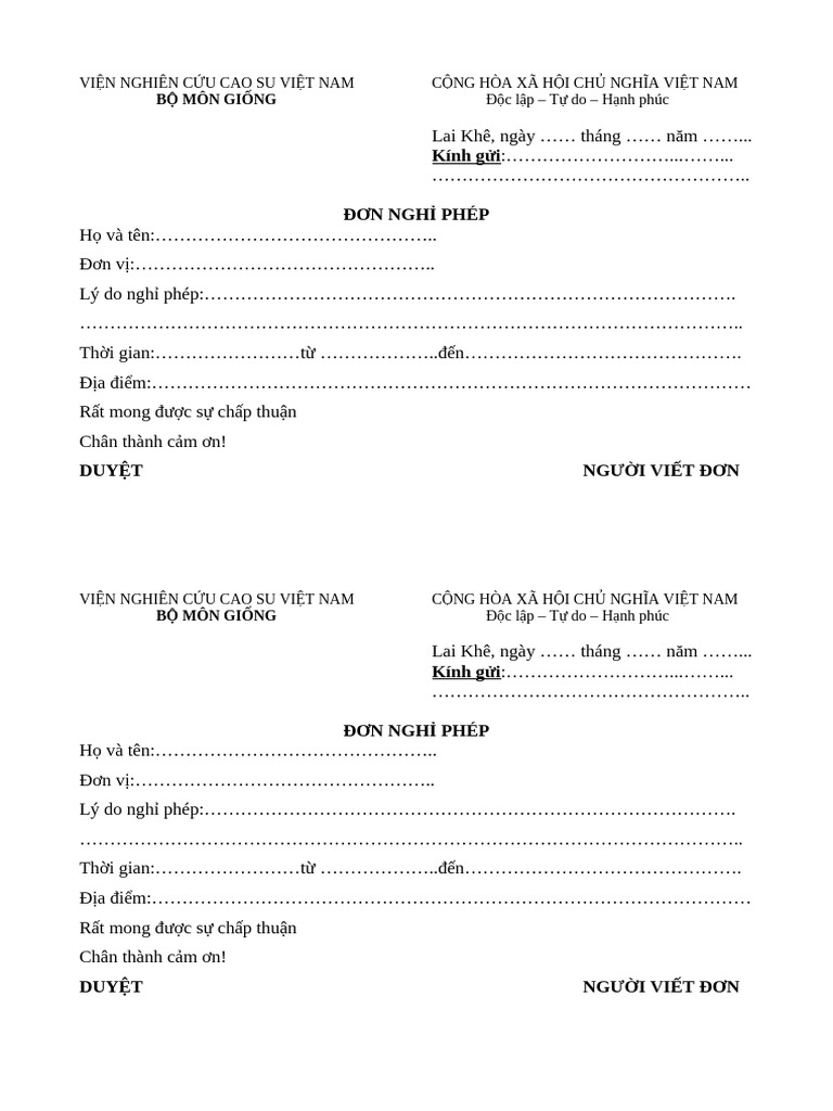 Don Xin Nghi Phep | PDF