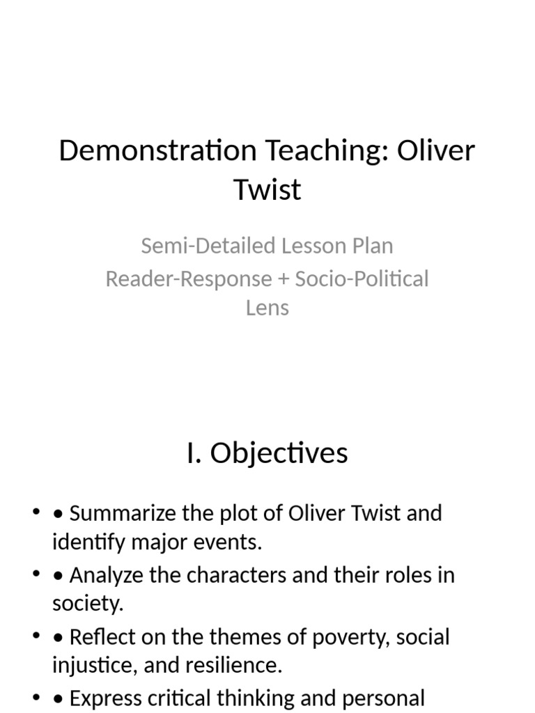 Teaching Oliver Twist: Lesson Plan Guide | PDF