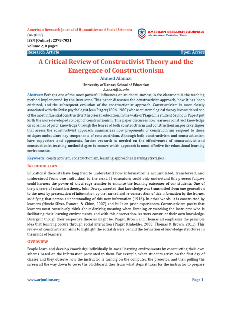 Constructivism vs. Constructionism in Education | PDF | Constructivism ...