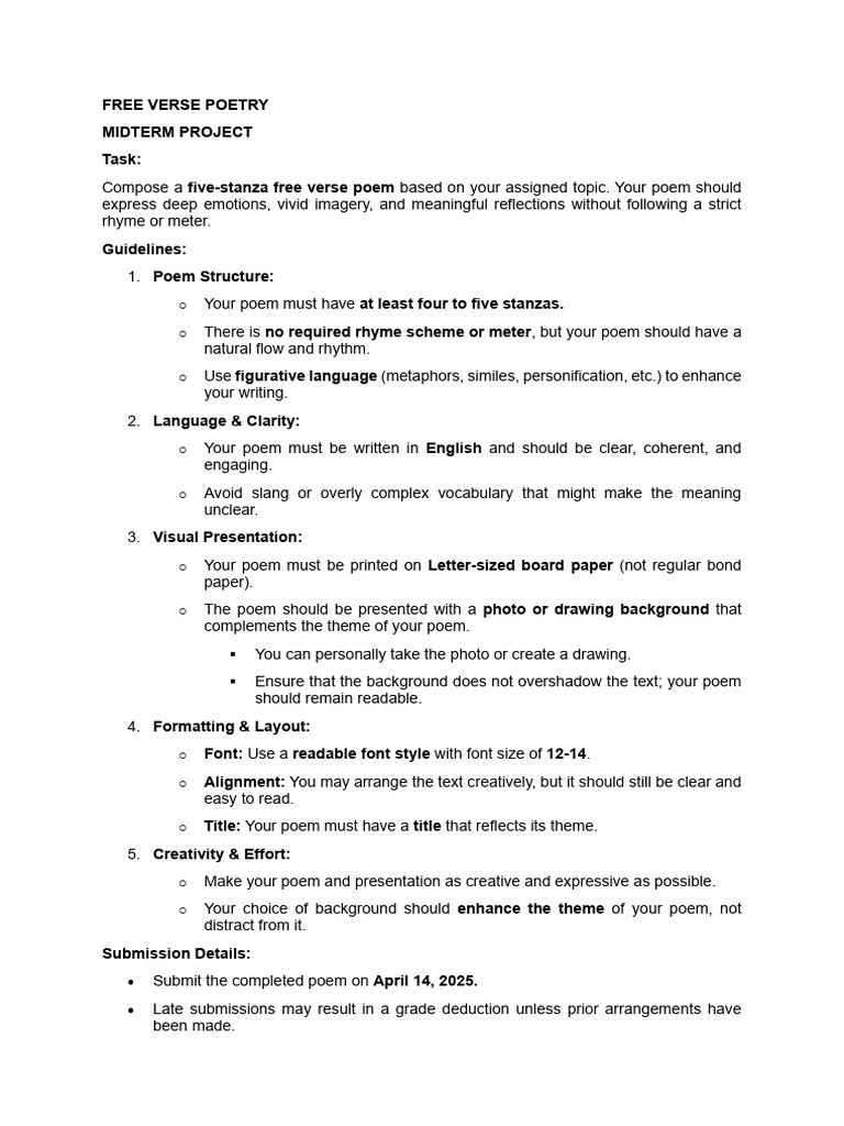 Free Verse Poetry For Midterm Project | PDF | Poetry | Writing