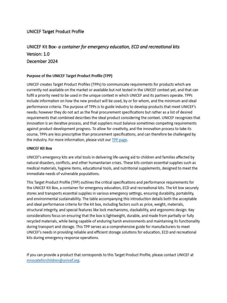 UNICEF Kit Box - Target Product Profile - 12 - 2024 | PDF ...