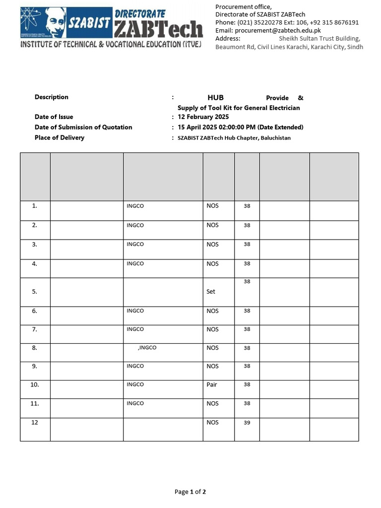 RFQ for General Electrician Tool Kit | PDF | Taxes | Government Finances