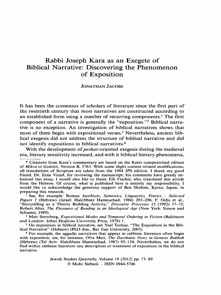 Rabbi Joseph Kara As An Exegete of Biblical Narrative Discovering The ...