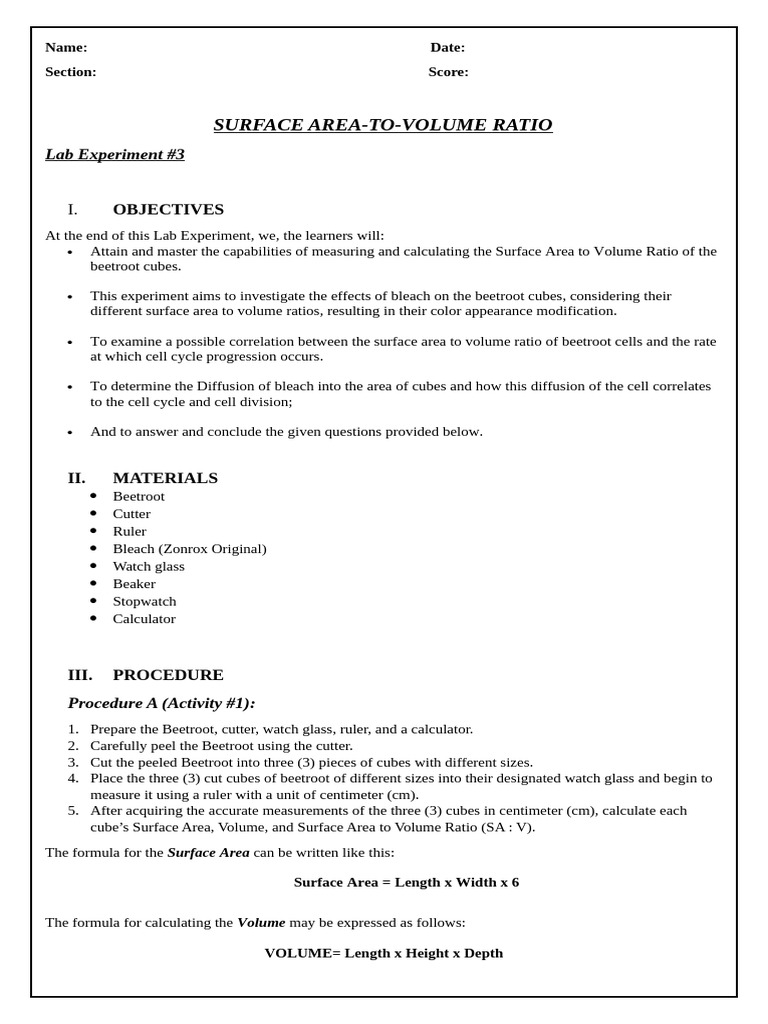 General Biology 1 - Lab Experiment #3 | PDF | Volume | Area