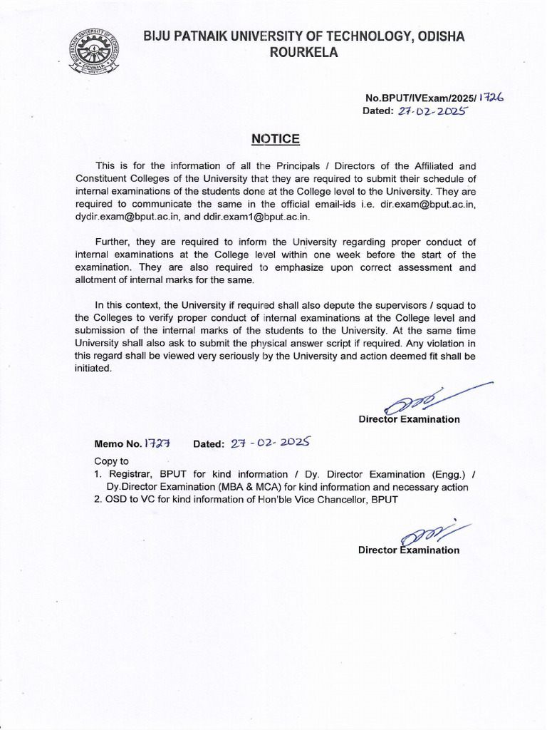Notice Regarding Conduct of Internal Examination | PDF