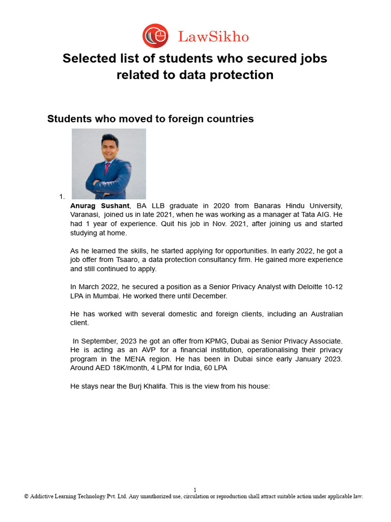 Selected List of Students Who Secured Jobs Related To Data Protection ...
