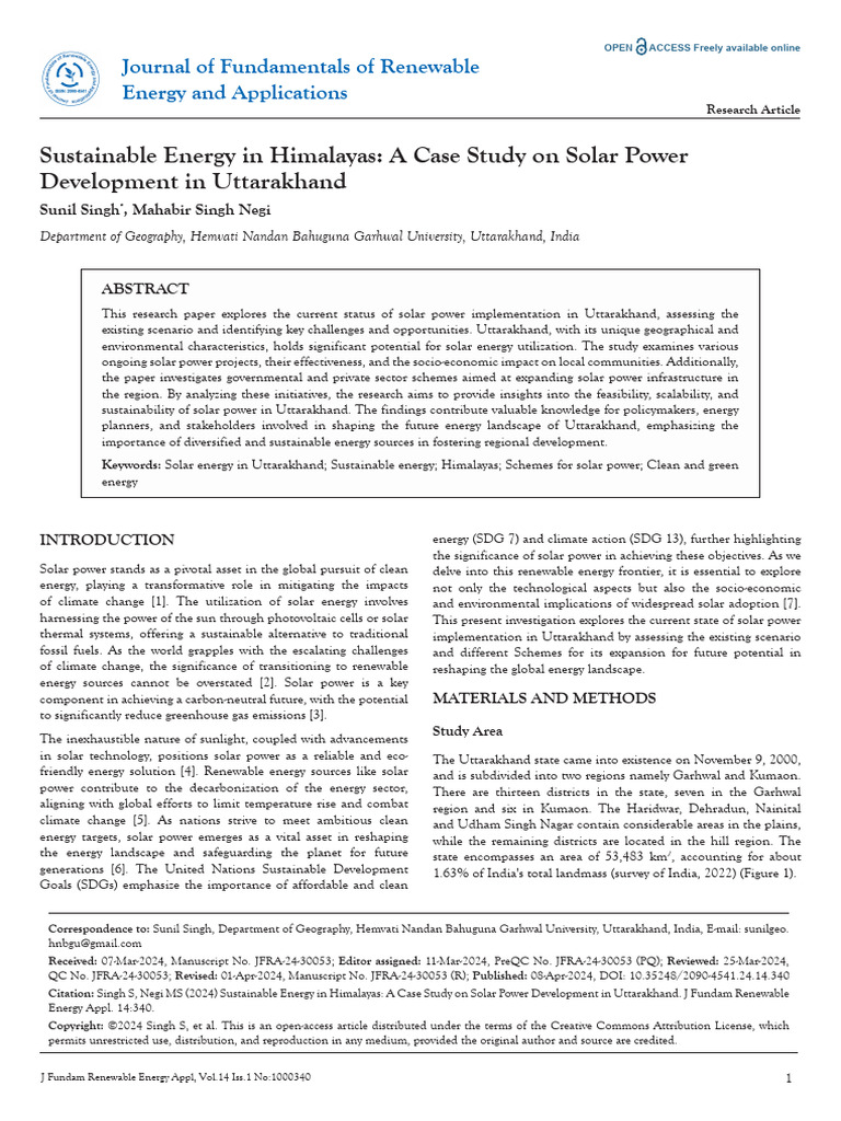 Sustainable Energy in Himalayas A Case Study On Solar Power Development ...